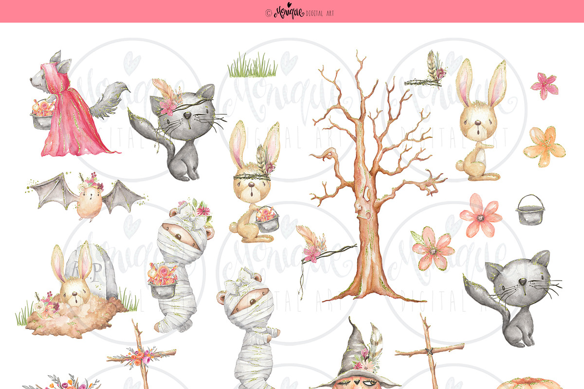 Halloween Clipart Woodland Animals, an Animal Illustration by Monique ...