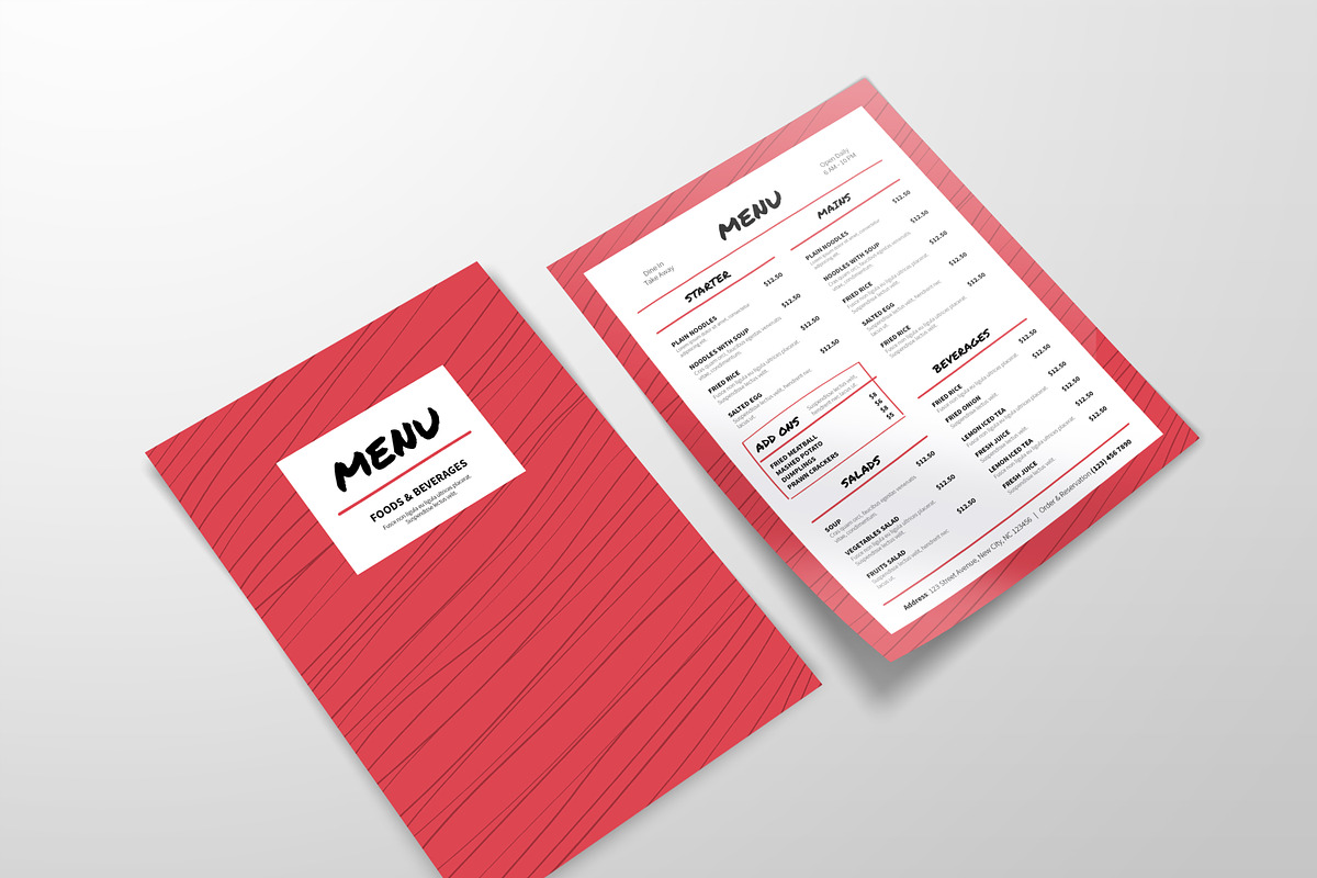 Menu Red Lines Template, a Flyer Template by Me55enjah Design