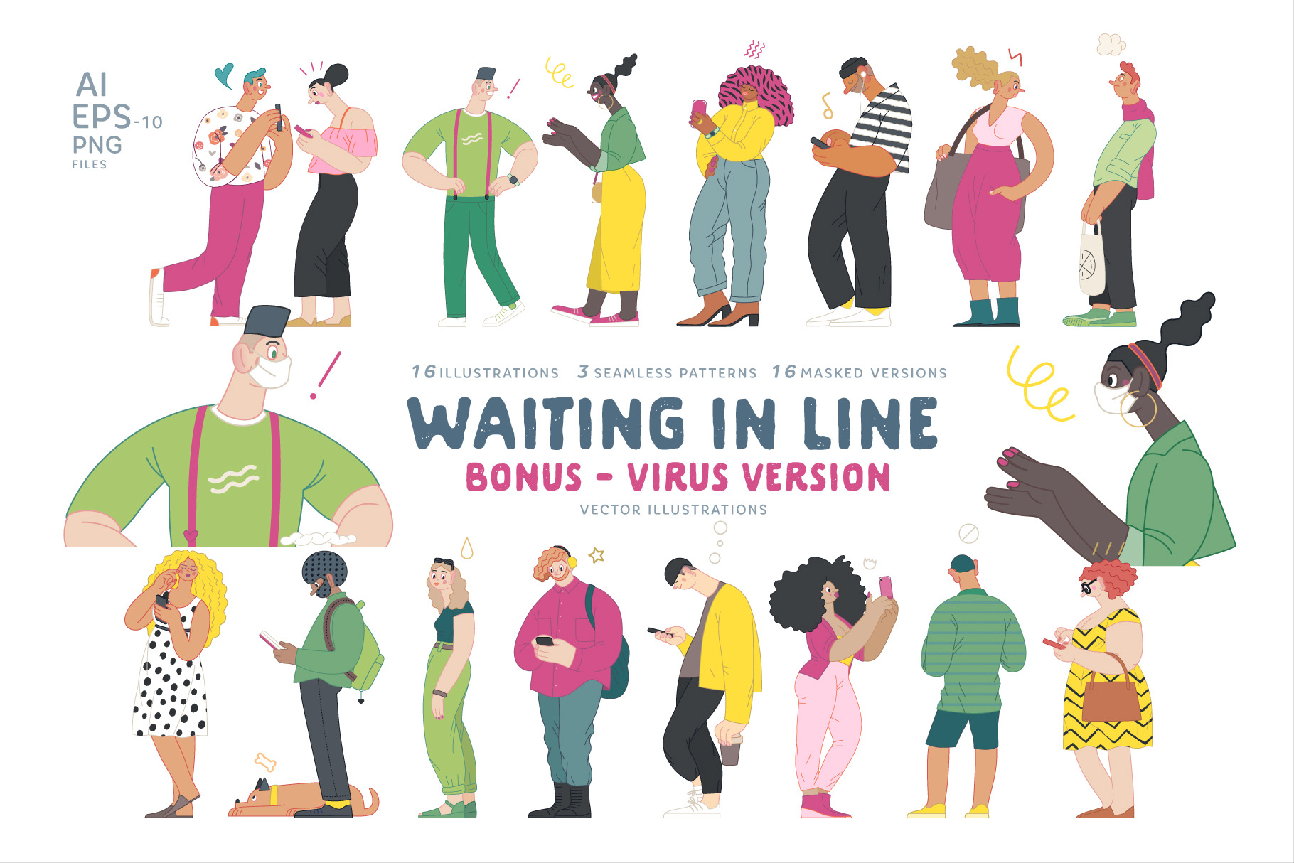 Waiting in line (vector), a Healthcare Illustration by Grivina's shop