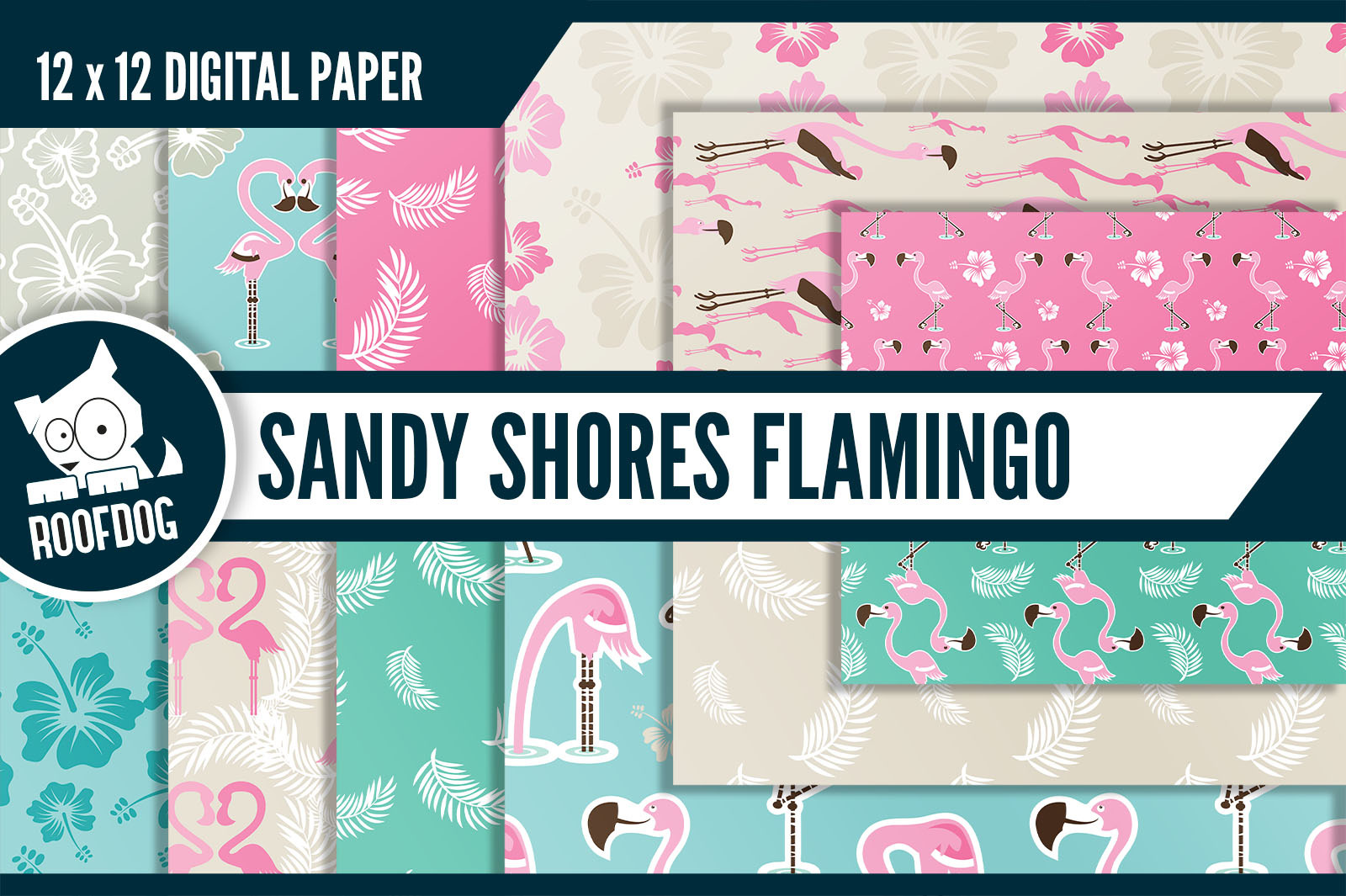 Tropical beach flamingo pattern, a Pattern Graphic by Roofdog Design