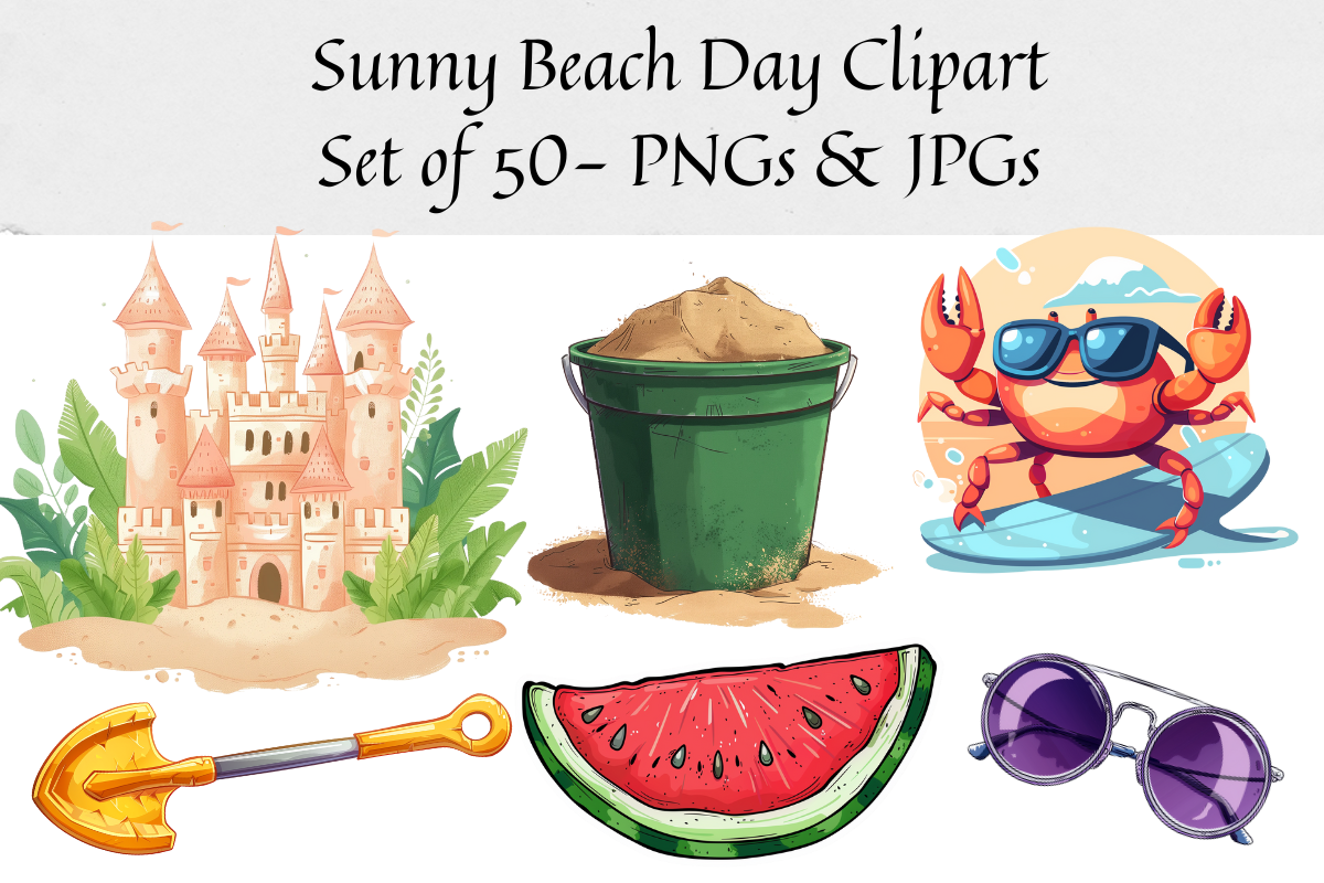 Sunny Beach Day Clipart Bundle, an Illustration by CraftCrateShop