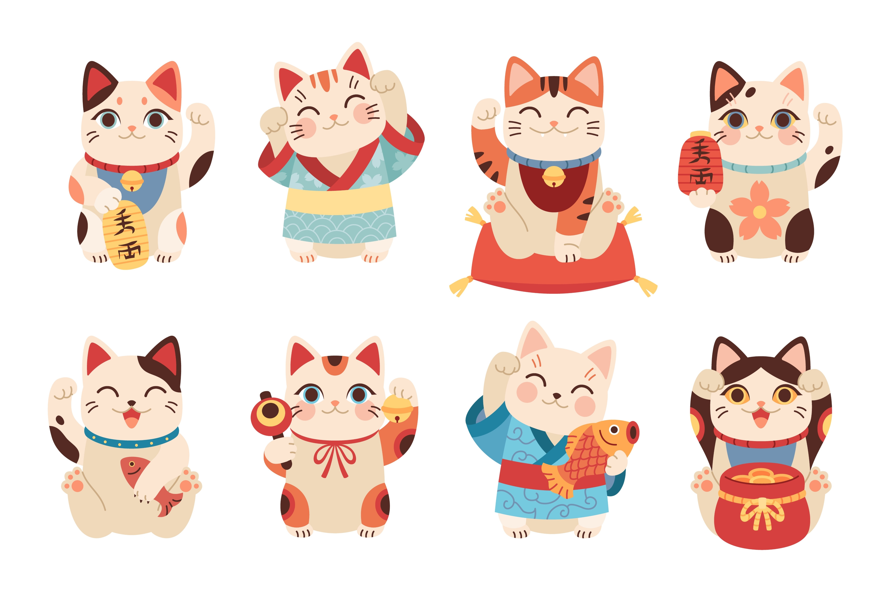 Japanese maneki cats. Asian lucky, an Animal Illustration by YummyBuum