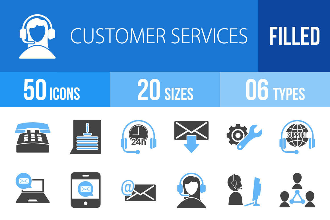 50 Customer Service Blue Black Icons, an Outline Icon by IconBunny