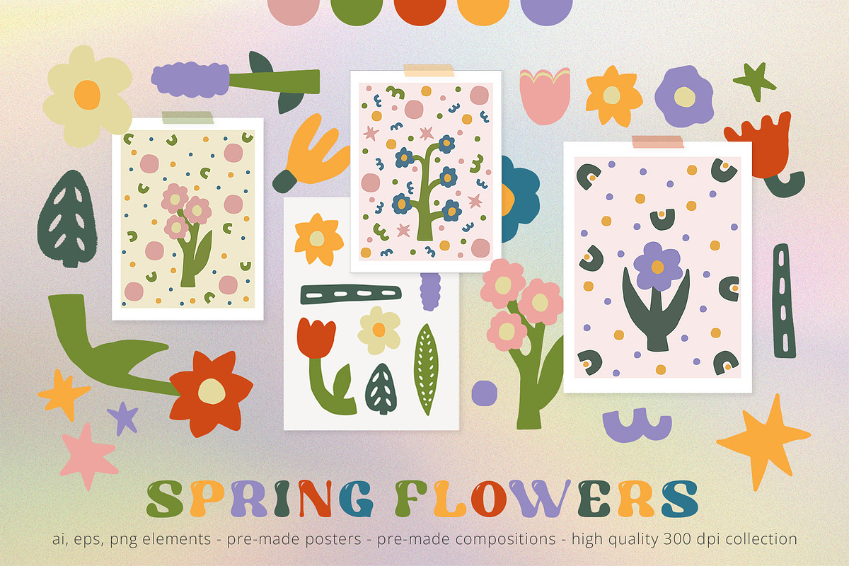 Spring Flowers Vector Collection, an Illustration by viktoriiavk
