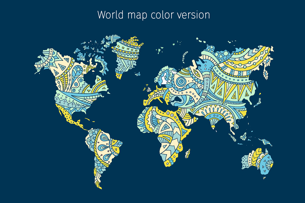 Art world map. Zentangle style., a Decorative Illustration by Rainbow Shop