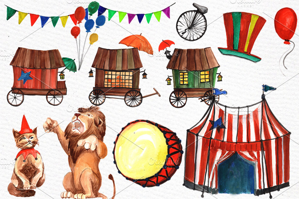 Watercolor circus clipart, an Animal Illustration by vivastarkids