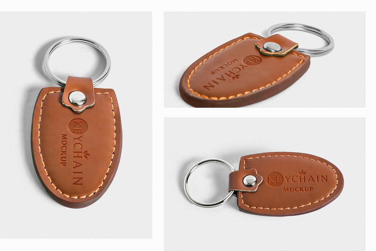 Leather Keychain Logo Mockups, a Product Mockup by GfxFoundry