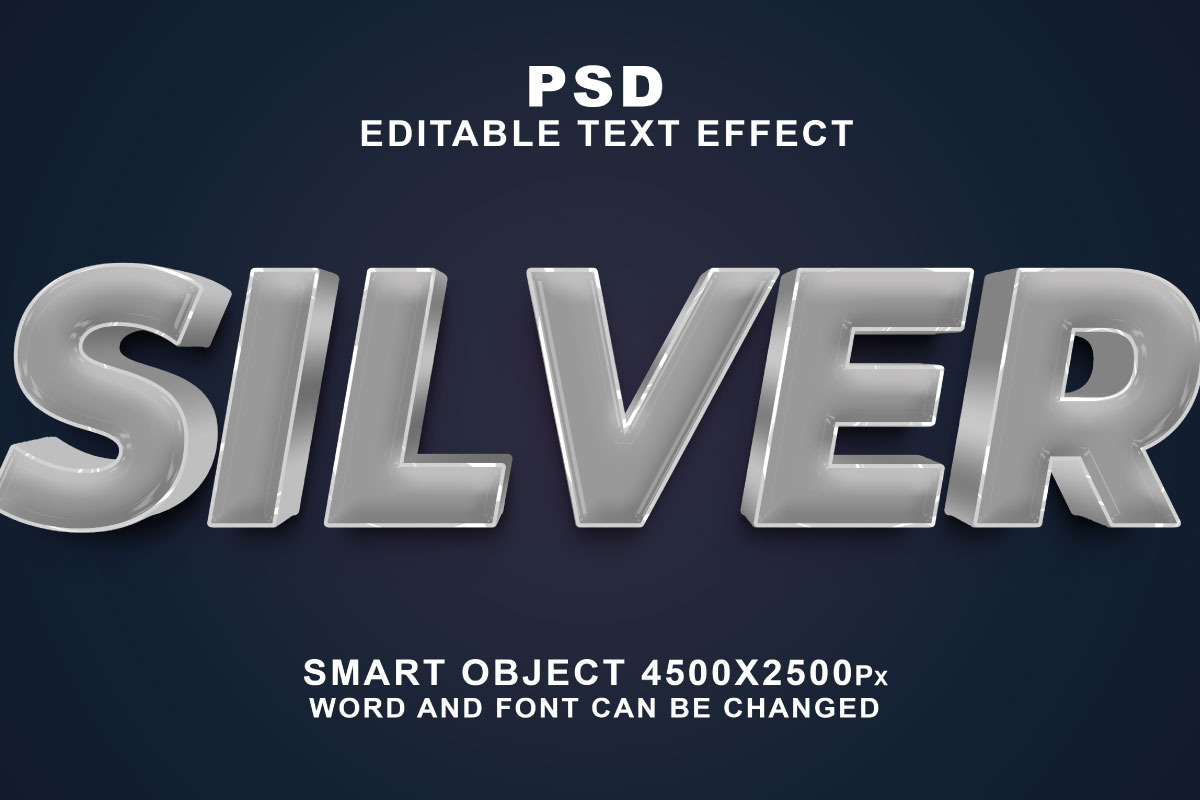 Silver PSD 3D Editable text effect, a Layer Style Add-On by TrueVector
