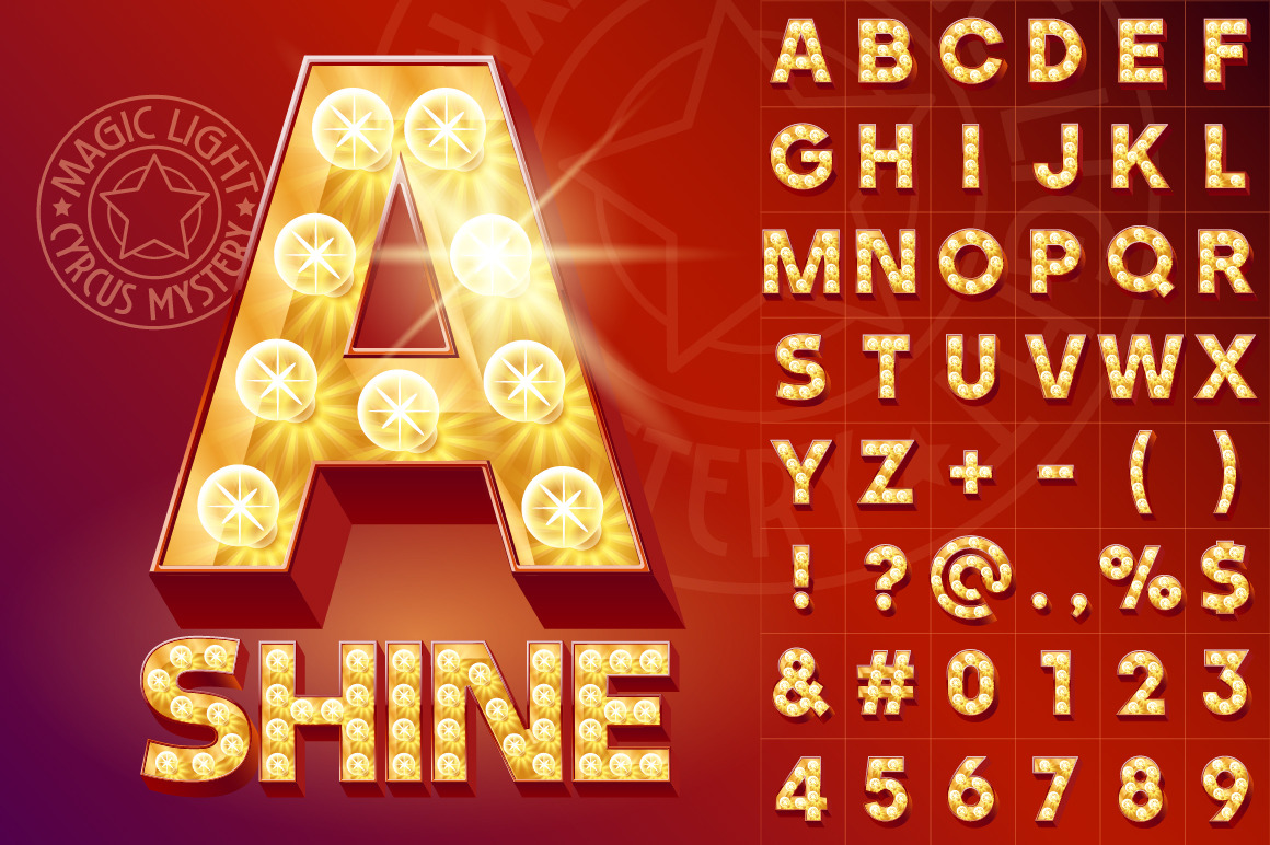 3 Types of light up font with lamp | Graphic Objects ~ Creative Market