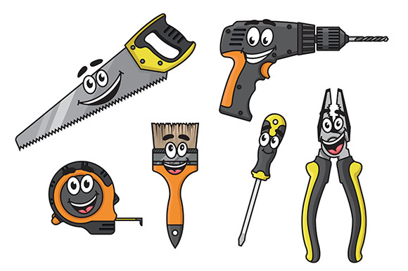 Cartoon diy tools characters, a Graphic by Vector Tradition