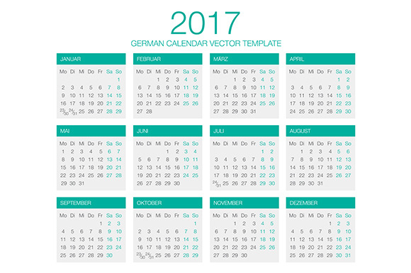 German Calendar Vector 2017, a Stationery Template by Urazovsky Design