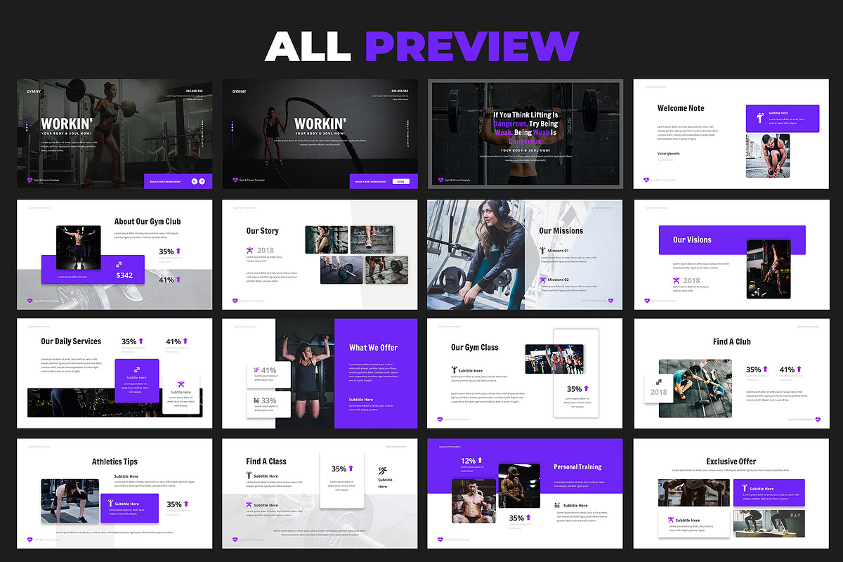 Gym & Fitness Google Slides, a Presentation Template by Giant Design