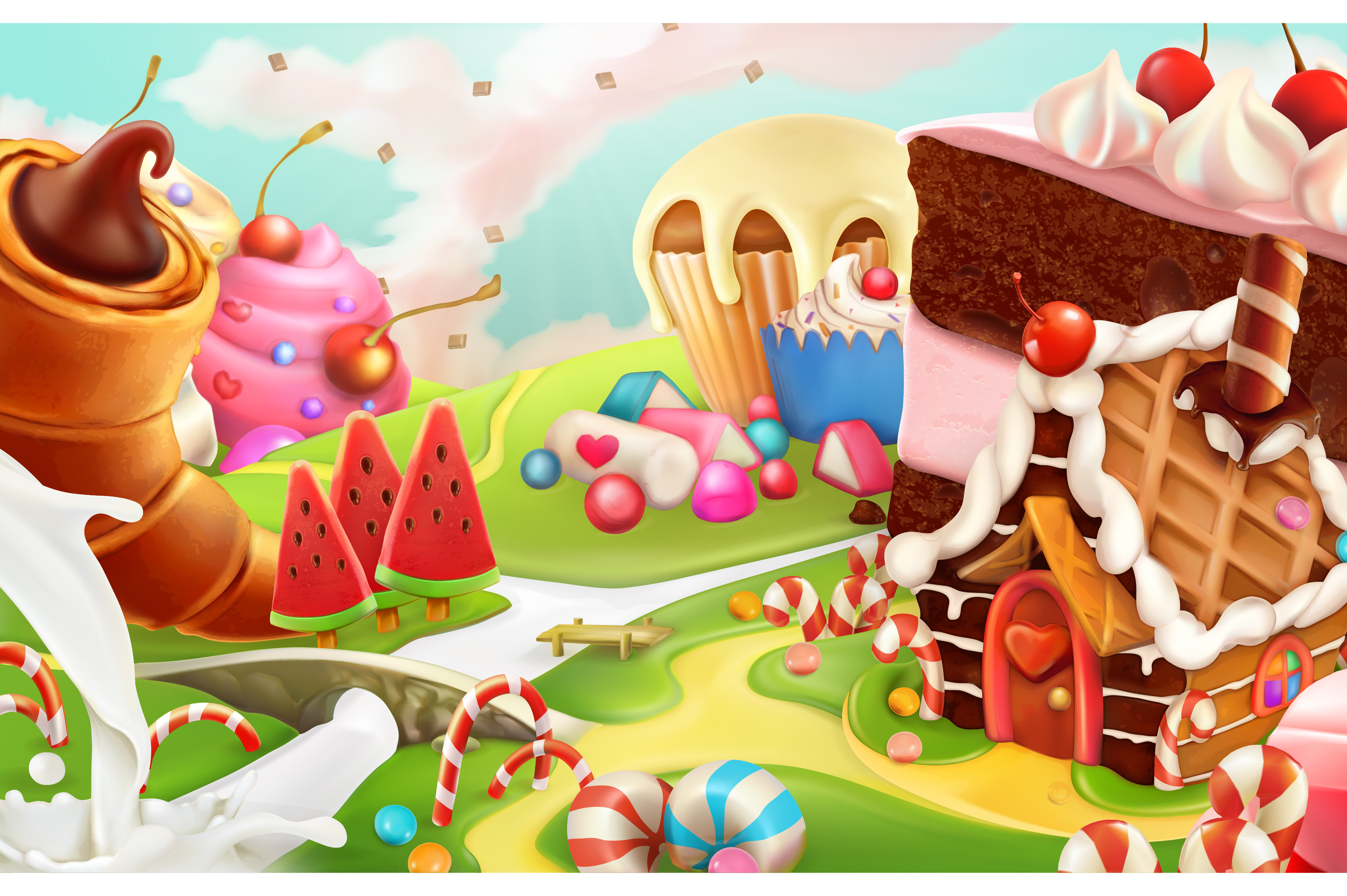 Sweet landscape, vector background, a Food Illustration by Allevinatis ...