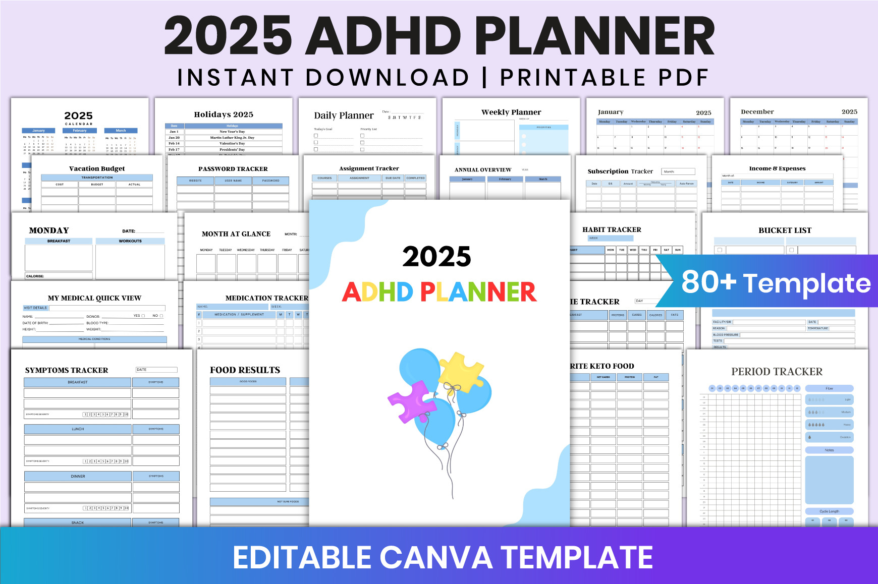 2025 ADHD Planner For Canva