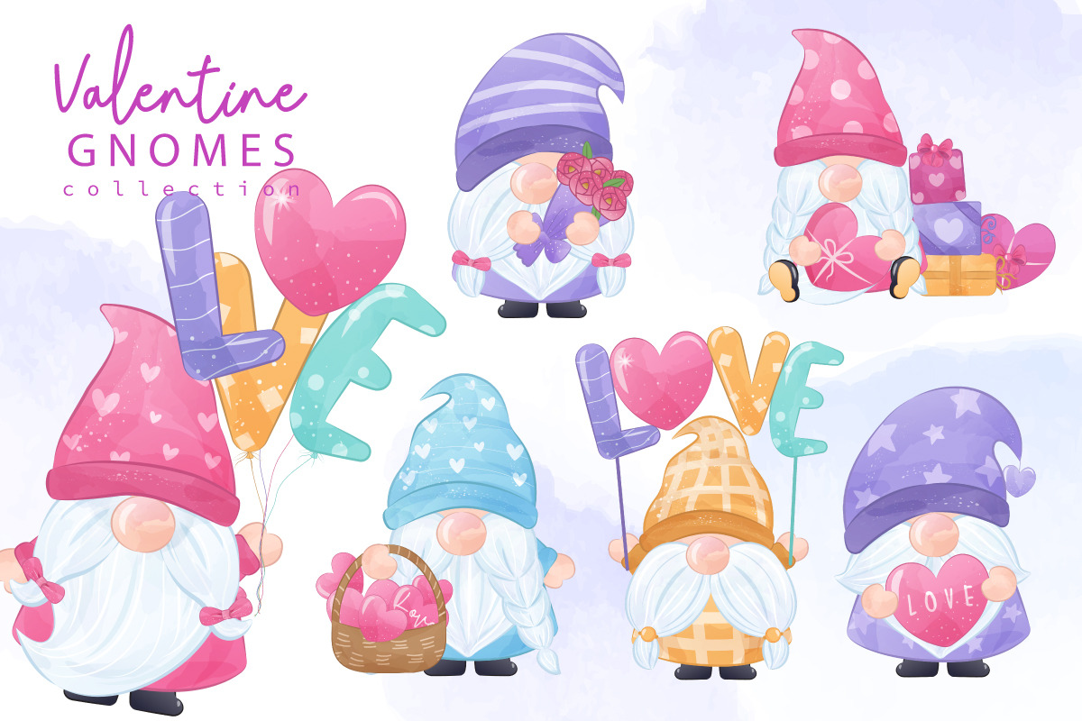 Cute Valentine Gnomes Clipart Set