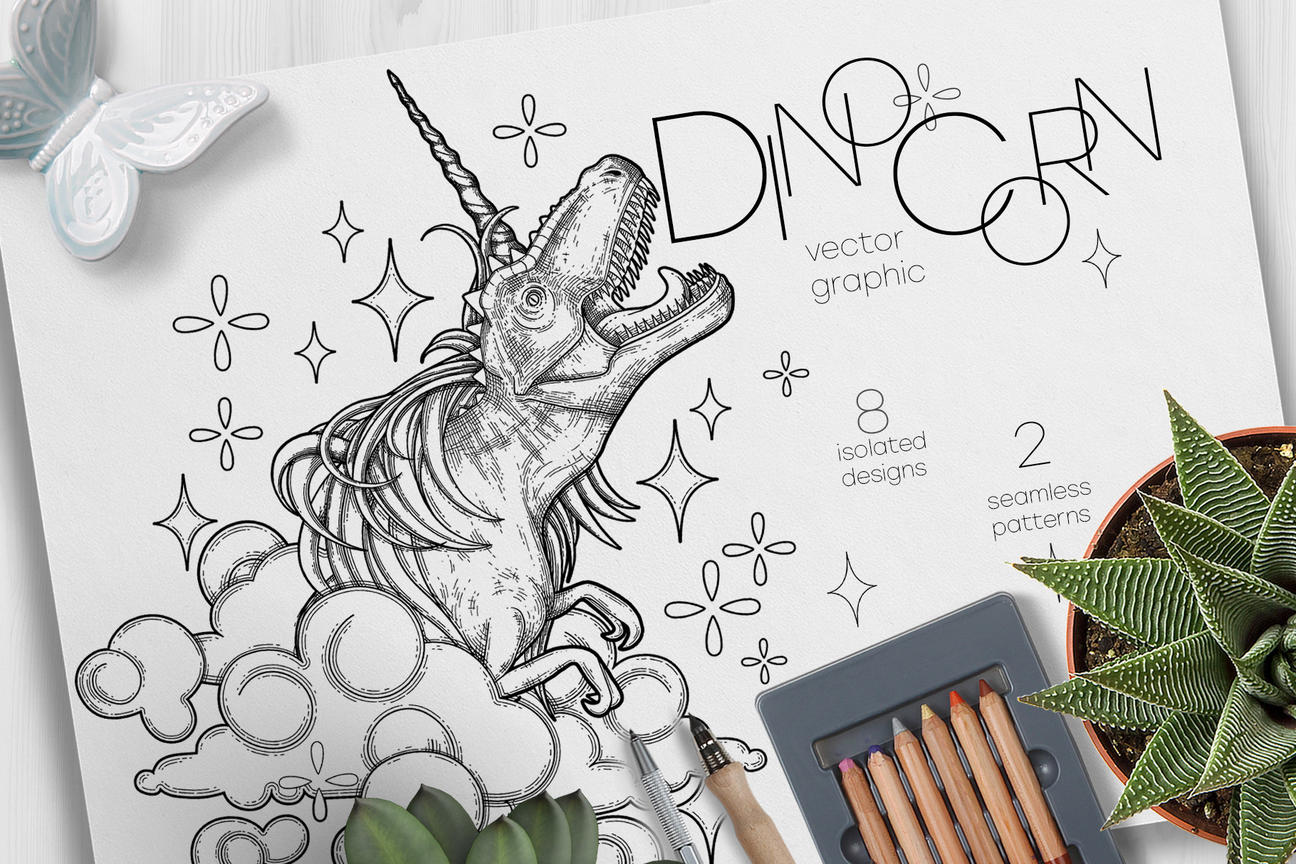 Dinocorn - coloring pages, an Animal Illustration by Ekaterina Glazkova