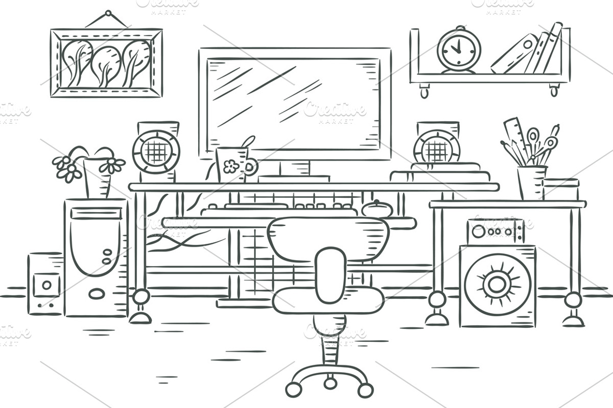 Workplace with a Computer Table, a Work Illustration by Bubert Art