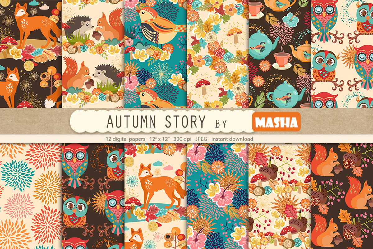 AUTUMN STORY digital paper, a Pattern Graphic by Masha Studio
