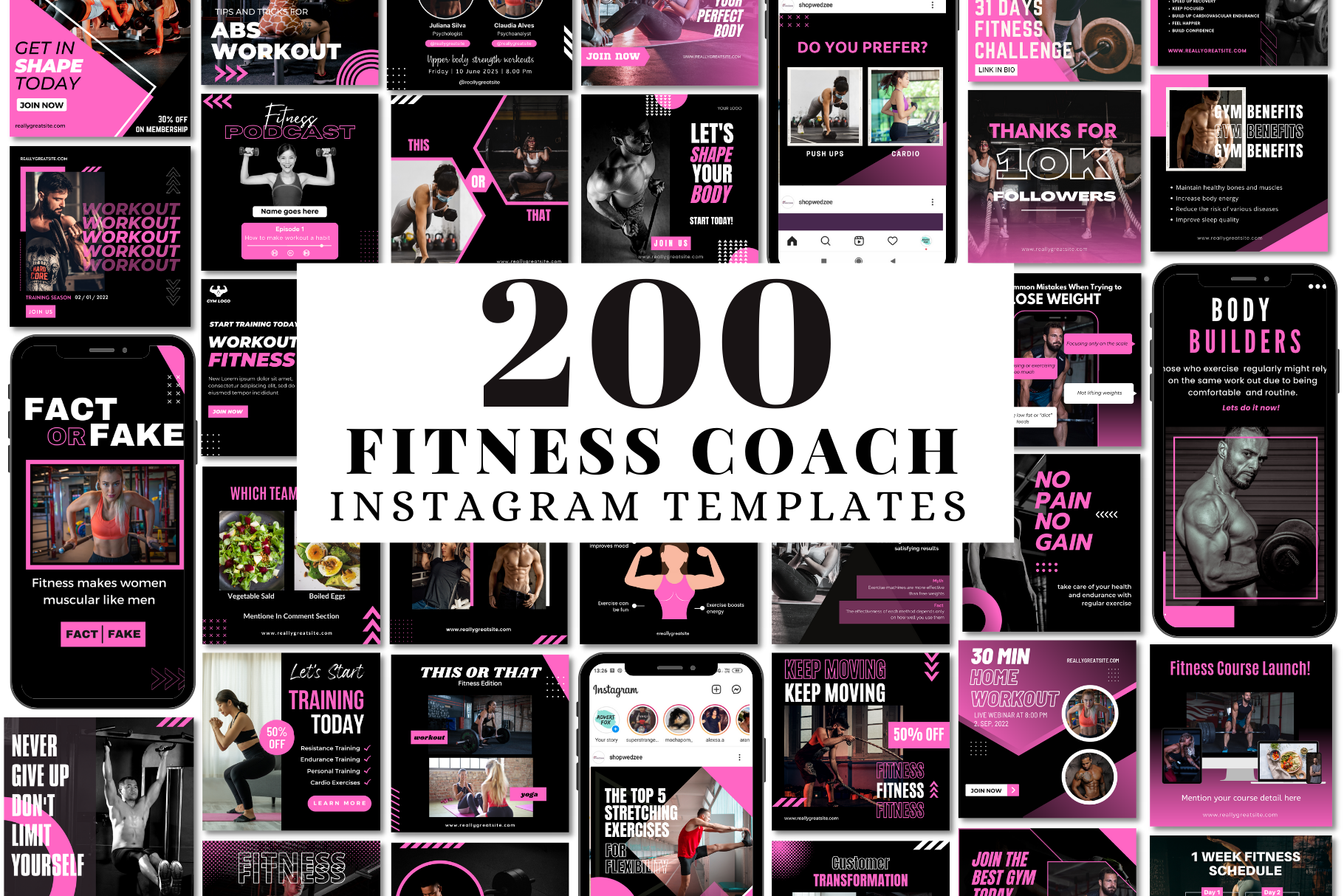 200 Fitness Instagram Template Pack