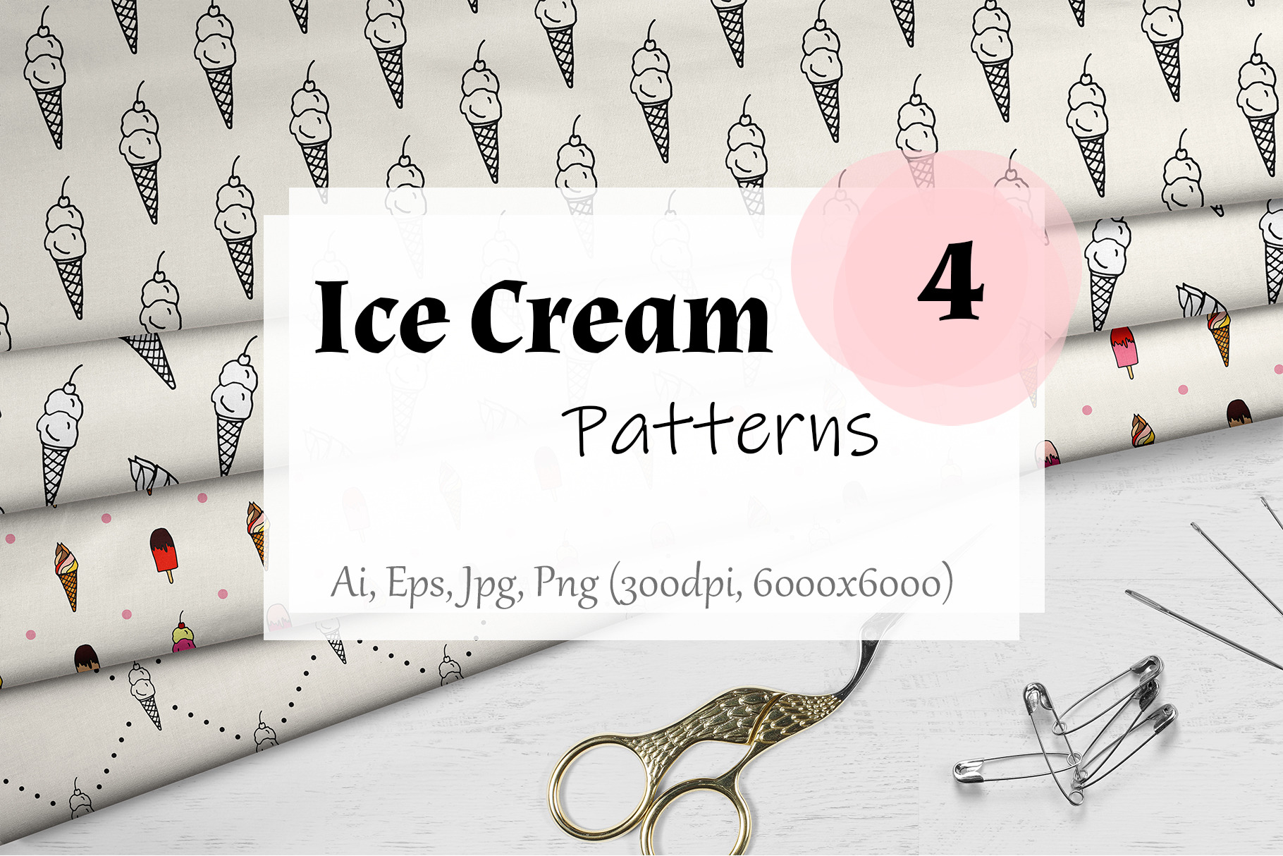 4 Ice Cream patterns, a Pattern Graphic by Simple Patterns