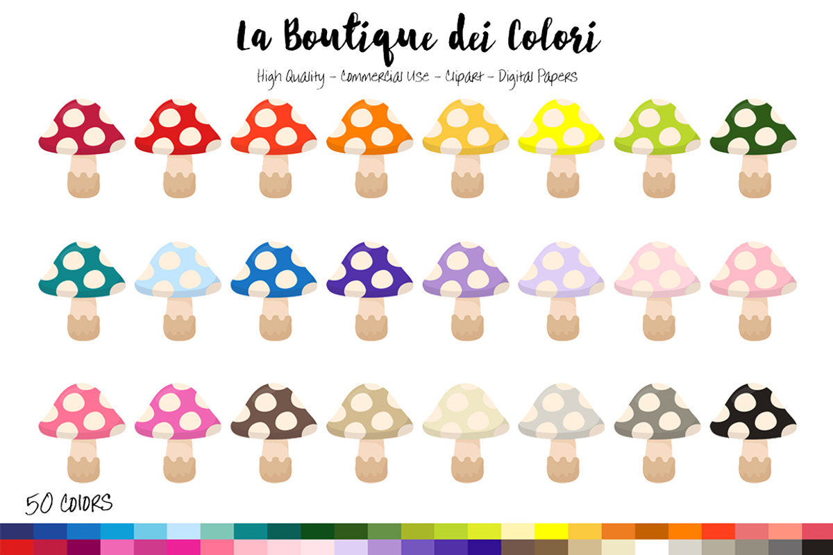 50 Rainbow Mushroom Clip Art, a Food Illustration by La Boutique dei Colori