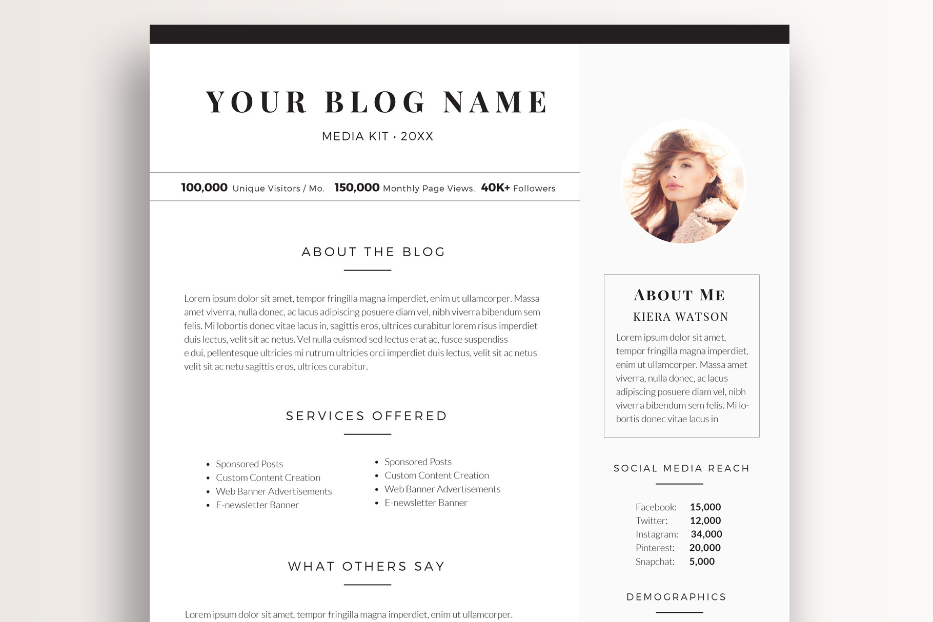 1 Page Blog Media Kit Template, a Stationery Template by By Stephanie ...