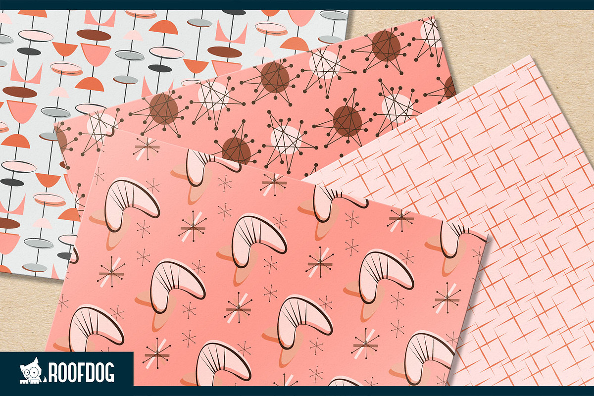 Pink 1950s vintage wallpaper designs, a Pattern Graphic by Roofdog Design