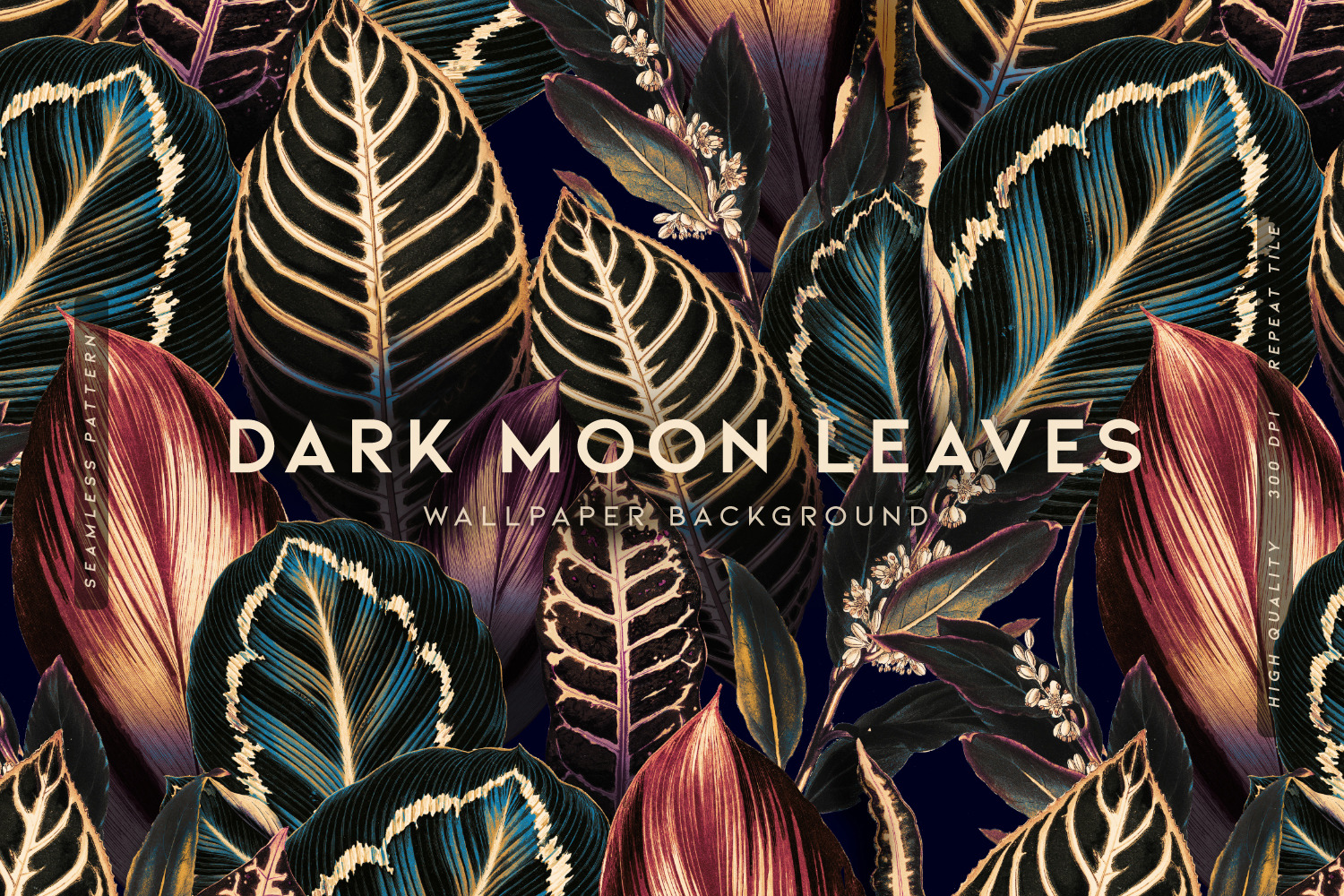 Dark Moon Leaves, a Pattern Graphic by MalyskaStudio
