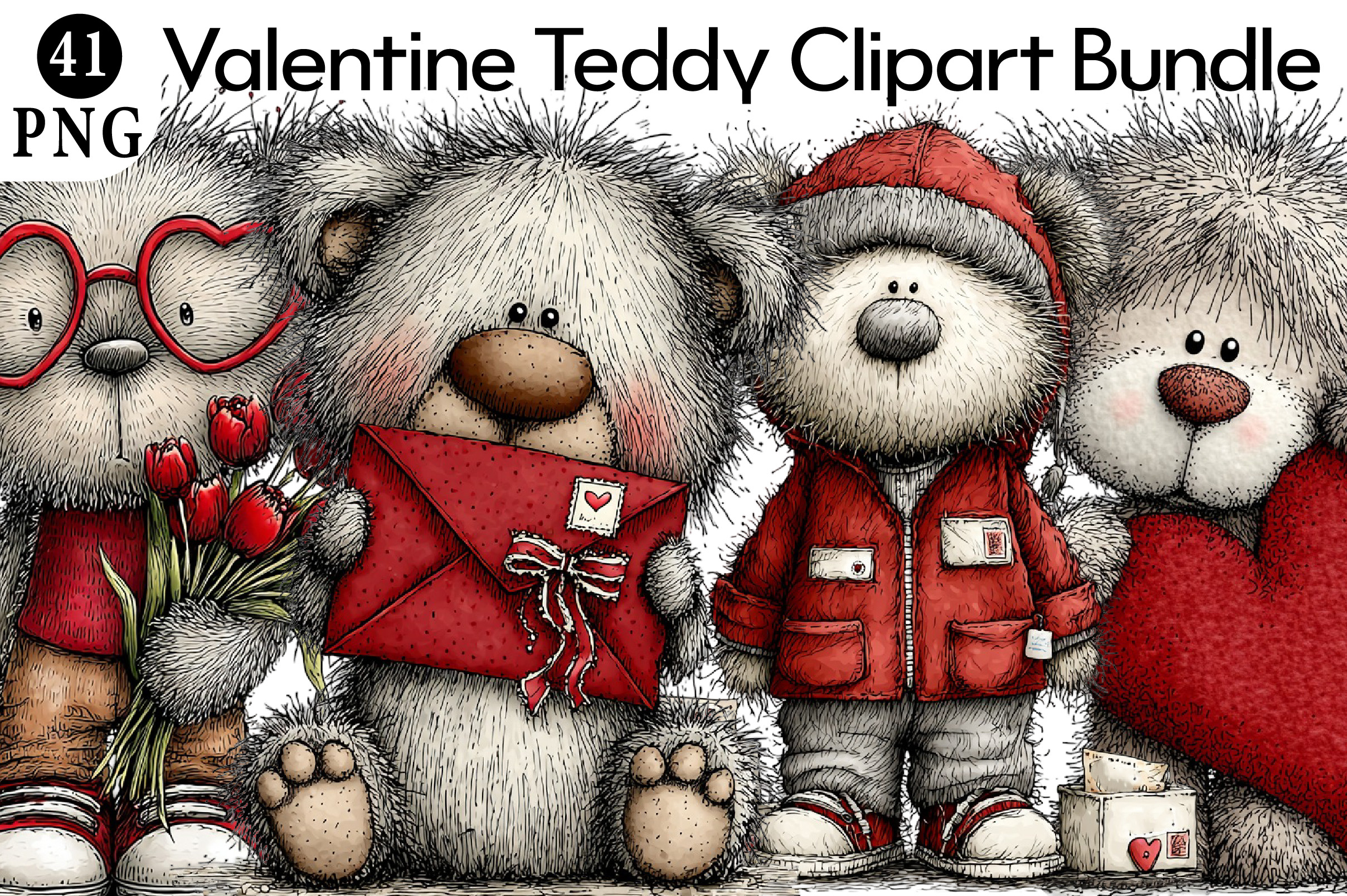Valentine Teddy PNG Set, an Illustration by Daily.Designs