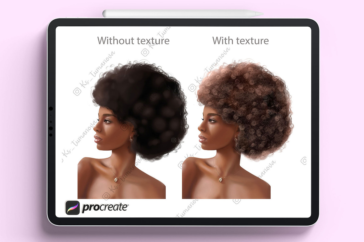 Procreate curly hair texture brushes, a Brush Add-On by KsTumanova