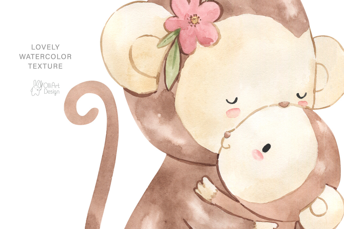 Monkey watercolor clipart