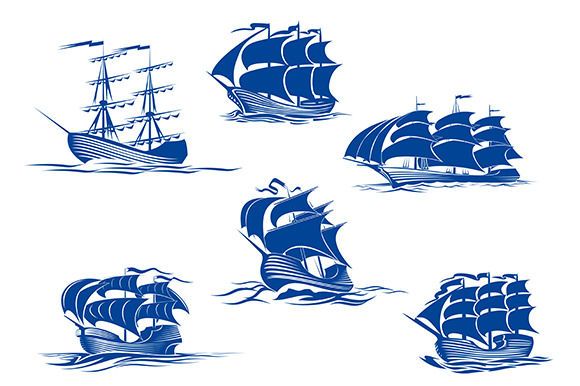 Blue tall ships or sailing ships | Graphics ~ Creative Market
