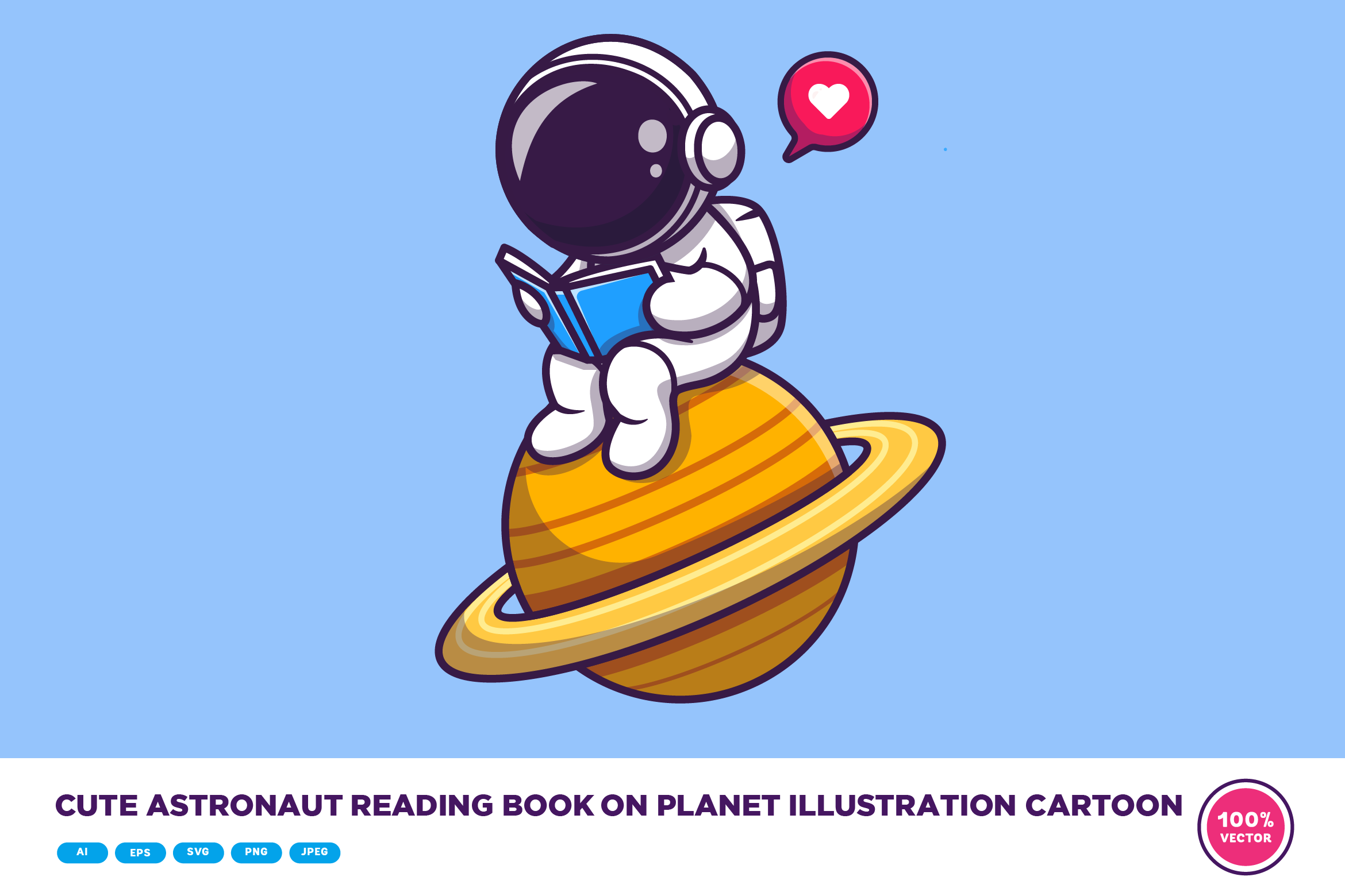 Cute Astronaut Reading Book Cartoon, a Technology Illustration by ...