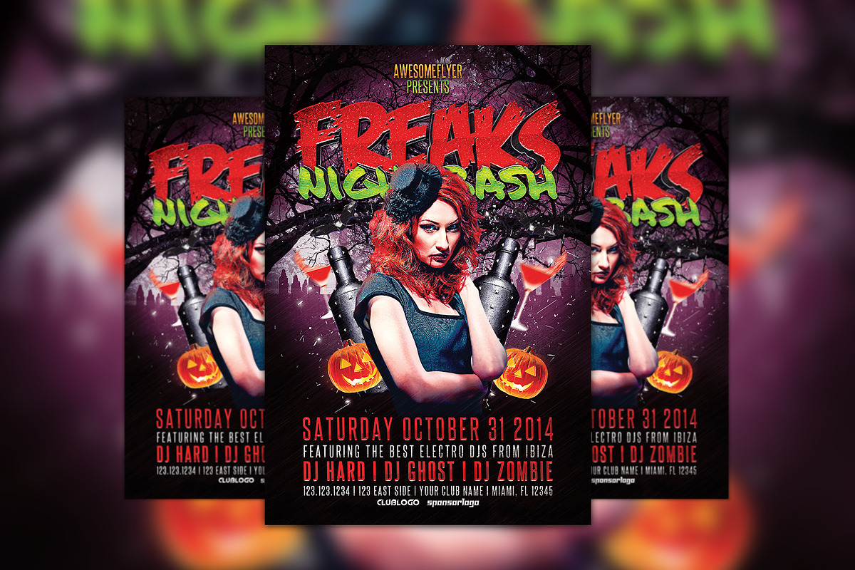 Freaks Night Halloween Party Flyer, a Flyer Template by Flyermind