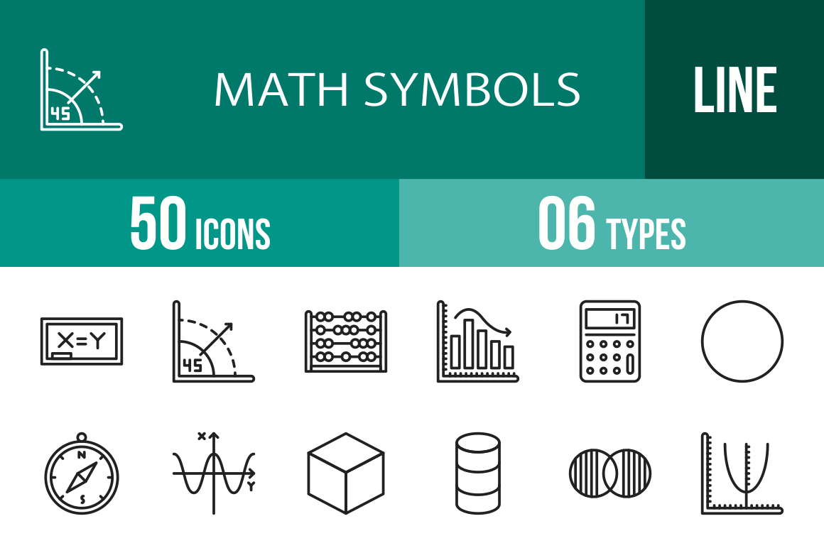 50 Math Symbols Line Icons | Icons ~ Creative Market
