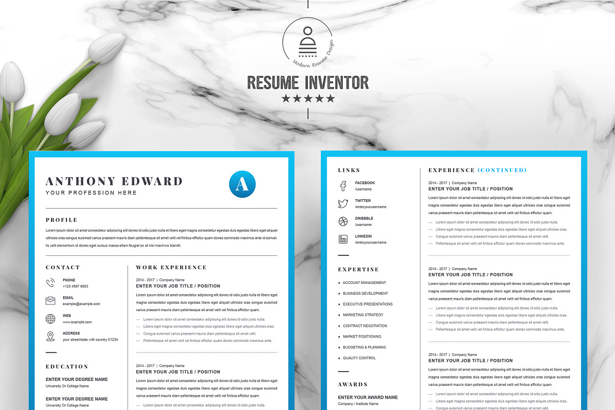 4 Pages Modern Resume / CV Template, a Resume Template by ResumeInventor