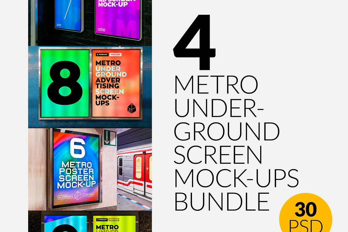 Metro Underground Ad Scr. MockUp Set, an Advertising Mockup by Graphic ...