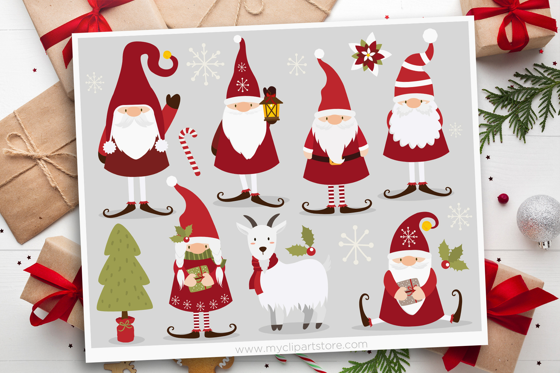 Christmas Gnomes Clipart, SVG, an Illustration by MyClipArtStore