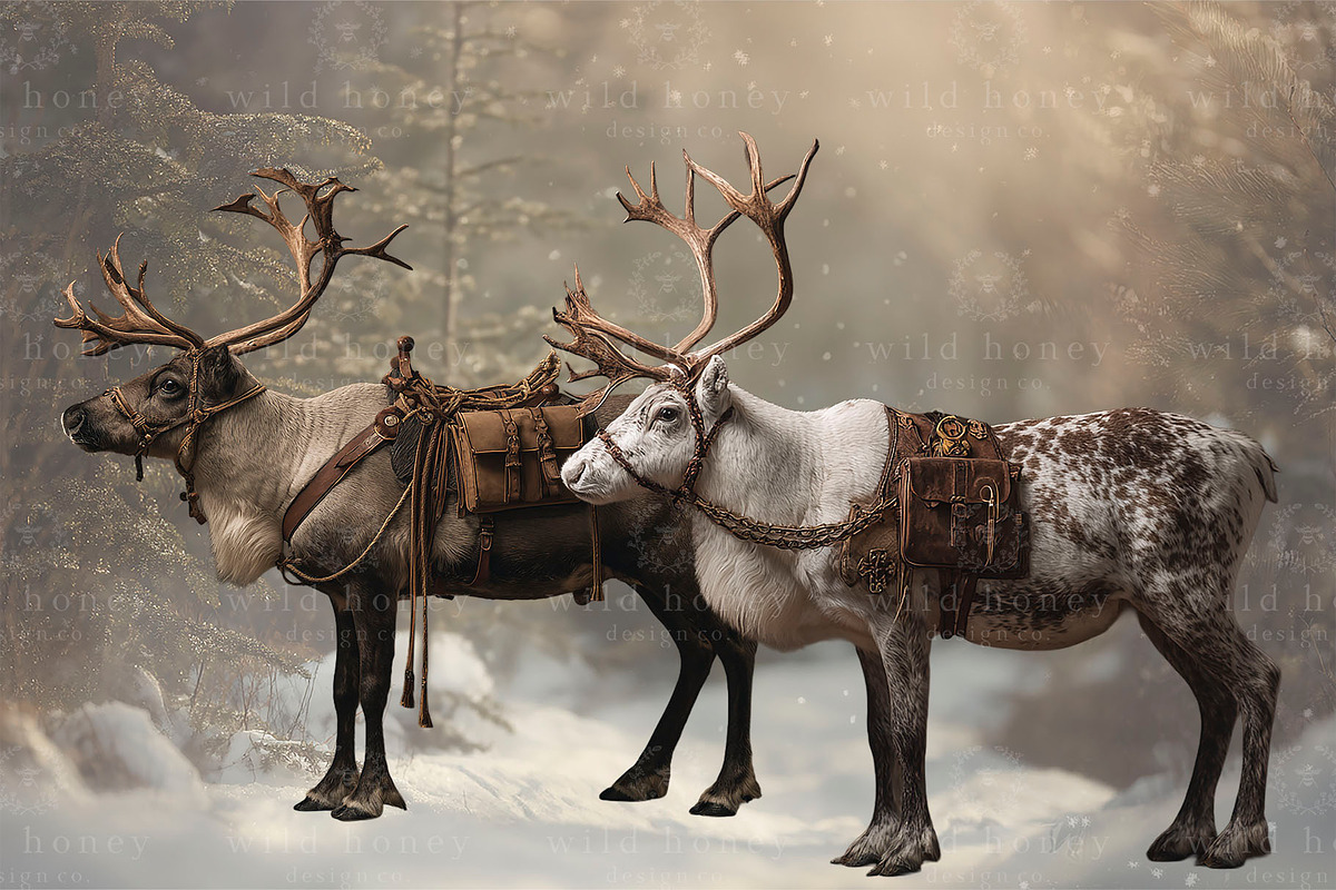 Reindeer PNG Overlays, an Object Graphic by Wild Honey Design Co.
