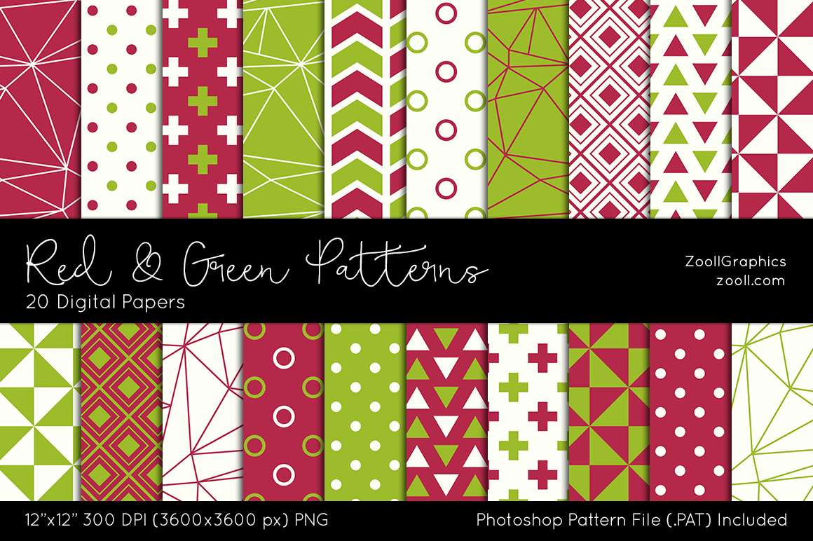 Red & Green Digital Papers, a Pattern Graphic by ZoollGraphics
