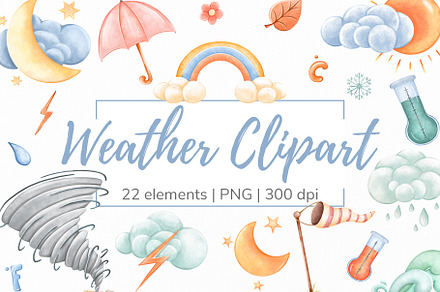 Watercolor Weather Forecast Clip Art | Graphic Objects ~ Creative Market