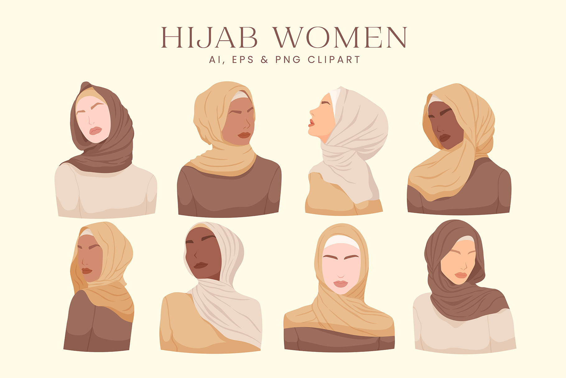 Hijab Women Illustration Set, an Object Graphic by DesignerCandies