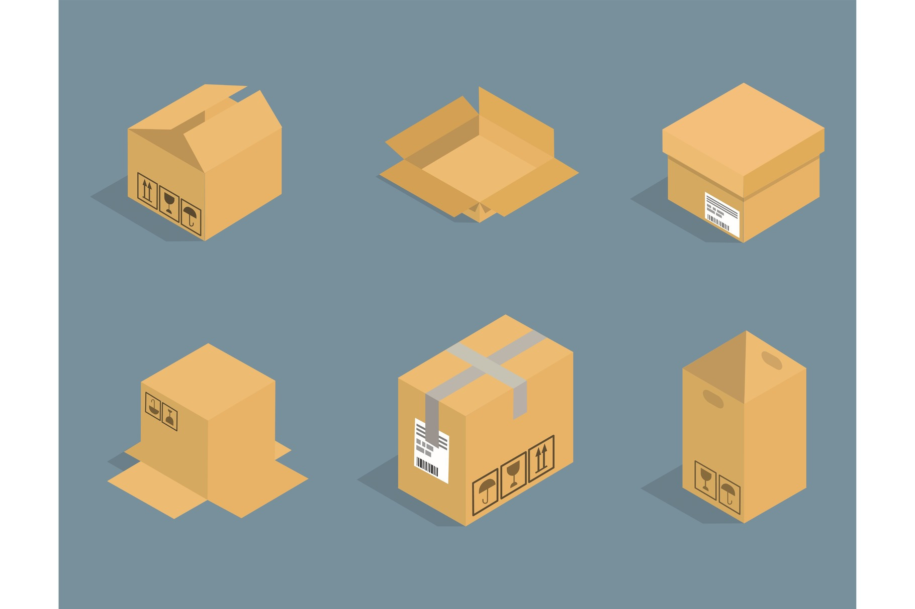 Different box vector isometric icons isolated pack move service or gift ...