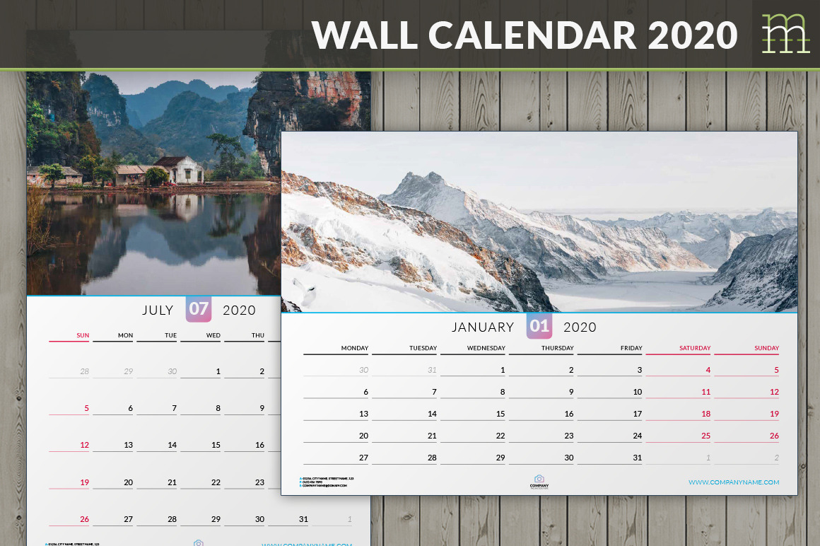 Wall Calendar 2020 (WC014-20), a Stationery Template by mikhailmorosin