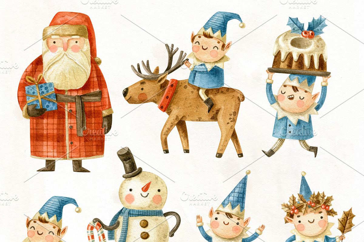 Santa Claus and cute elves, an Illustration by babenkoirusa