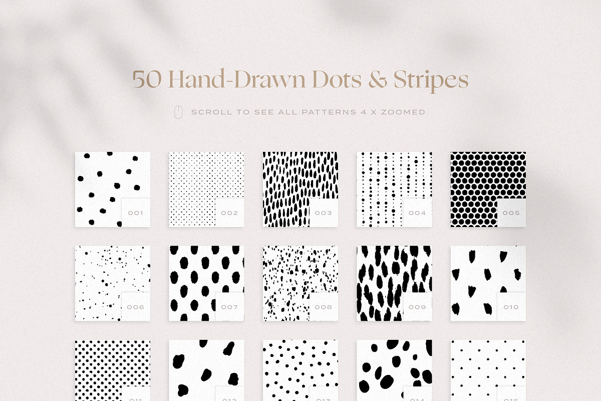 50 Hand-Drawn Dotted, Striped Patterns
