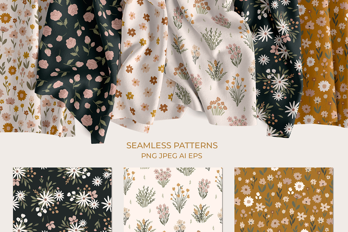 Wildflower Meadow pattern & clipart, a Pattern Graphic by Cozy pattern shop