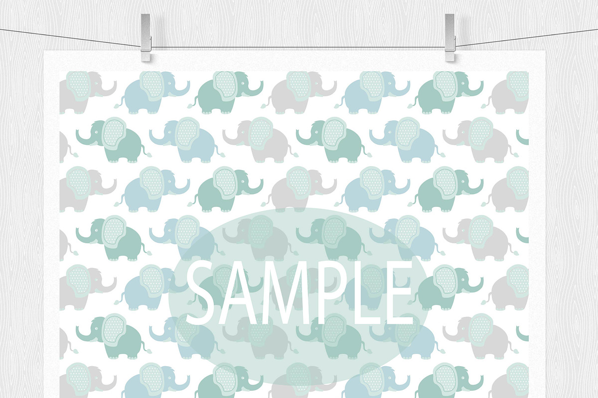 Baby Elephant Digital Paper Patterns, an Illustration by Leska's Digitals