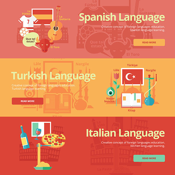 Flat Languages Lessons Banners | Education Illustrations ~ Creative Market