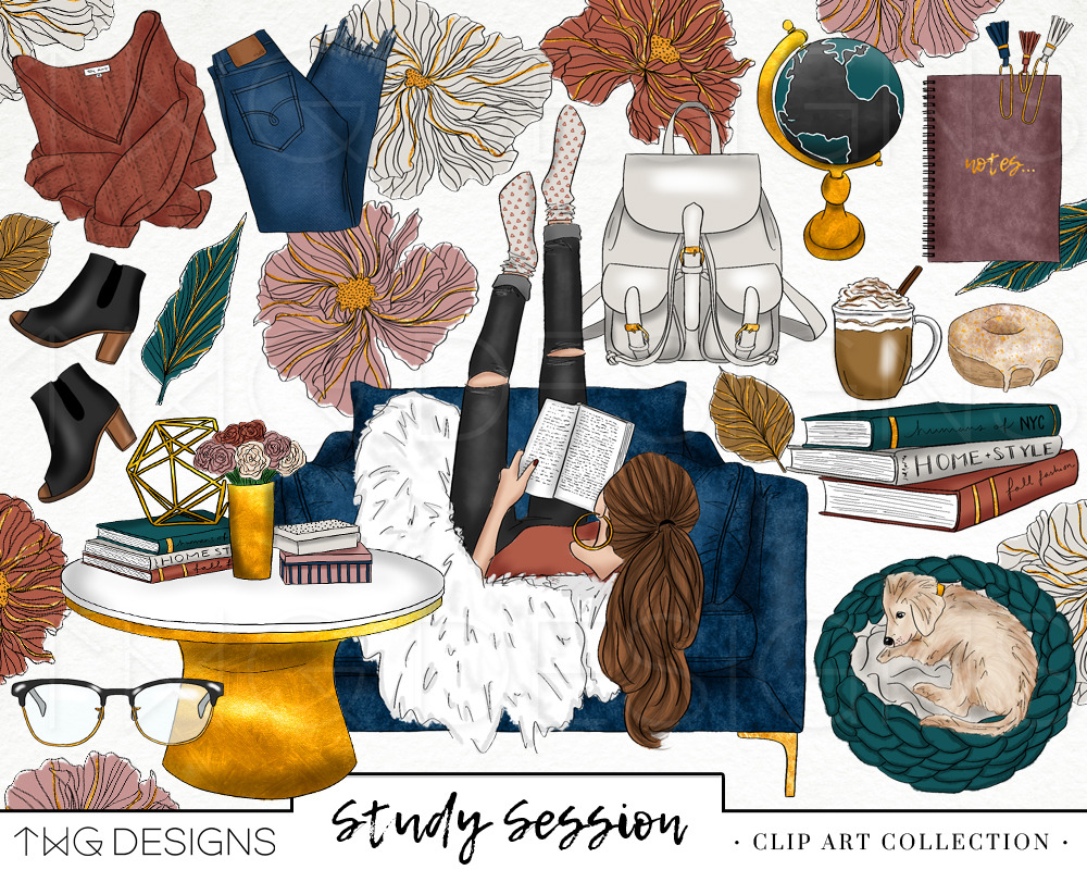 Fashion Girl Fall Reading Clip Art, an Education Illustration by TWG ...